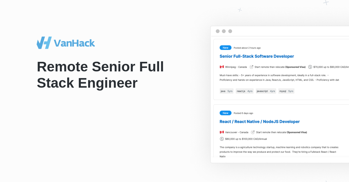 Remote Senior Full Stack Engineer - VanHack